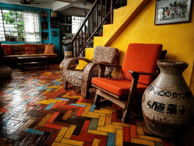 A Colorful Indian House Interior Filled with Cultural Decor Stock Photo ...