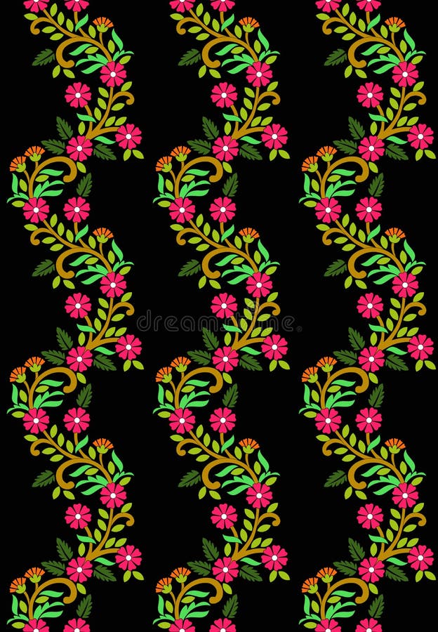 Indian Pattern with Black Background and Colored Floral Element Stock ...