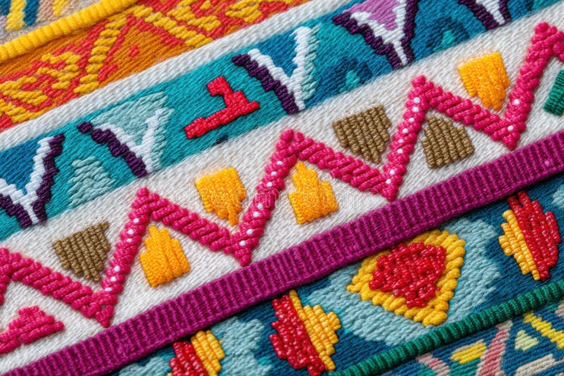 Colorful Indigenous Beadwork Pattern Forming Vibrant Geometric Design ...