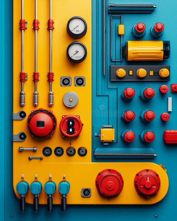 Colorful Industrial Control Panel with Various Components Stock ...