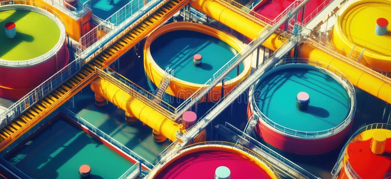 Colorful Industrial Tanks and Pipelines in a Vibrant Processing ...