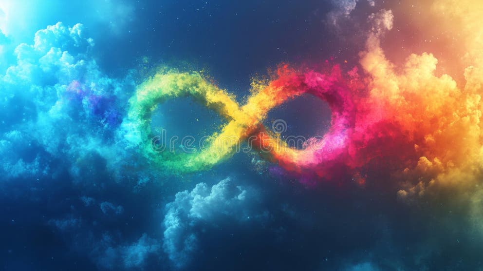 Colorful Infinity Symbol in a Cosmic Cloud Sky Stock Illustration ...
