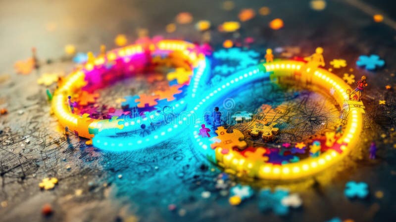 Colorful Infinity Symbol with Puzzle Pieces on Dark Background Stock ...