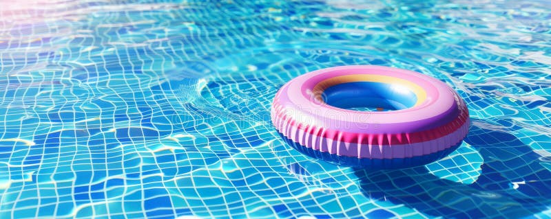 Colorful Inflatable Pool Ring in a Swimming Pool with Clear Blue Water ...