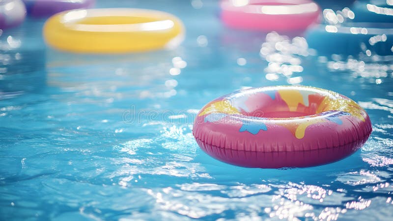 Colorful Inflatable Pool Tubes Floating in Blue Water on a Sunny Day ...