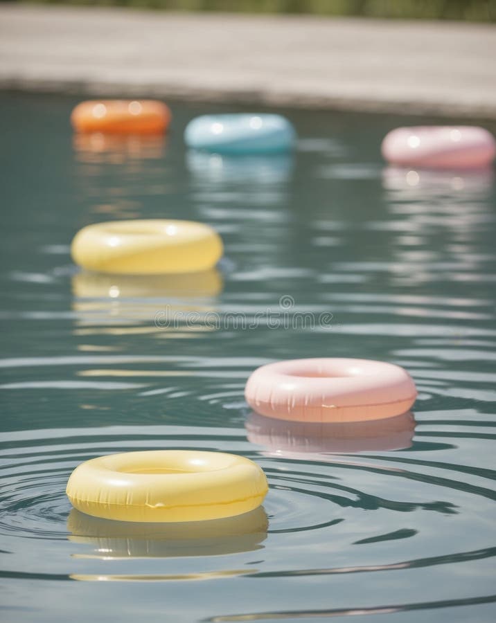 Colorful Inflatable Rings Floating in Water. Stock Image - Image of ...