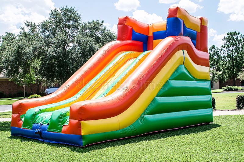Colorful Inflatable Slide on the Backyard Stock Illustration ...
