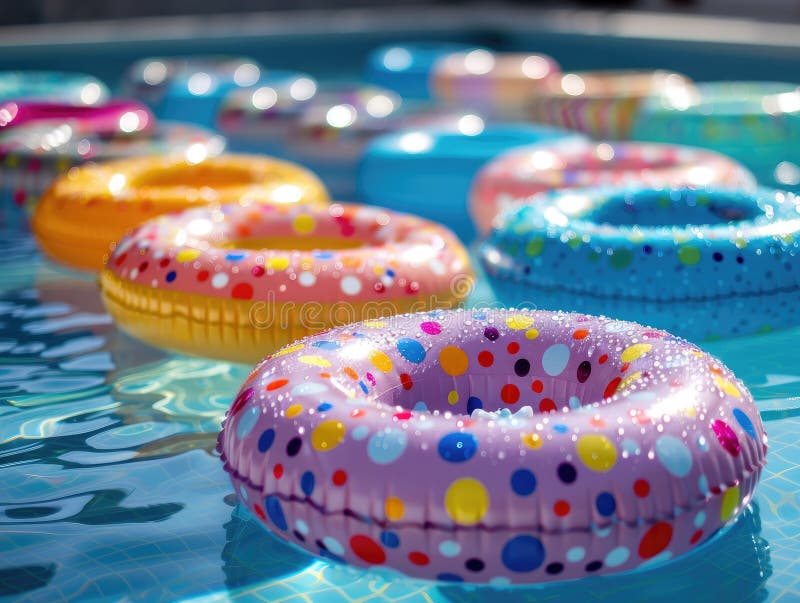 Colorful Inflatables Accessories in a Clear Swimming Pool Stock ...