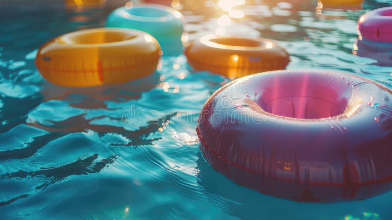 Colorful Inflatables Accessories in a Clear Swimming Pool Stock ...