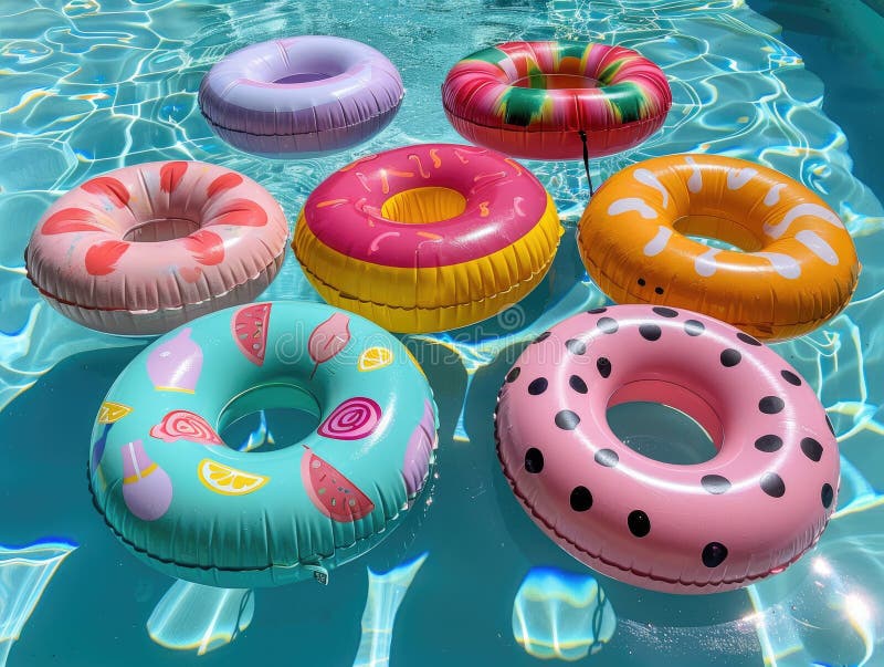 Colorful Inflatables Accessories in a Clear Swimming Pool Stock ...