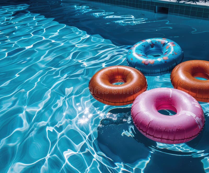 Colorful Inflatables Accessories in a Clear Swimming Pool Stock ...
