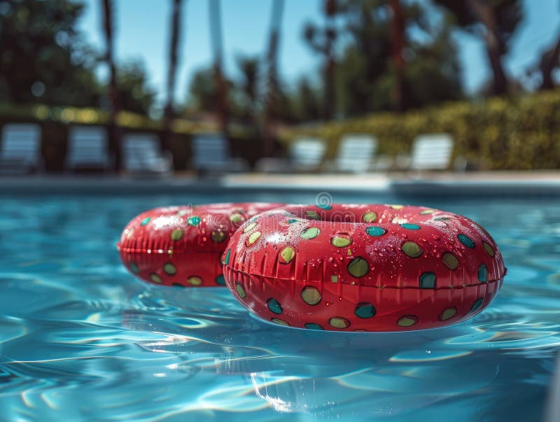 Colorful Inflatables Accessories in a Clear Swimming Pool Stock ...