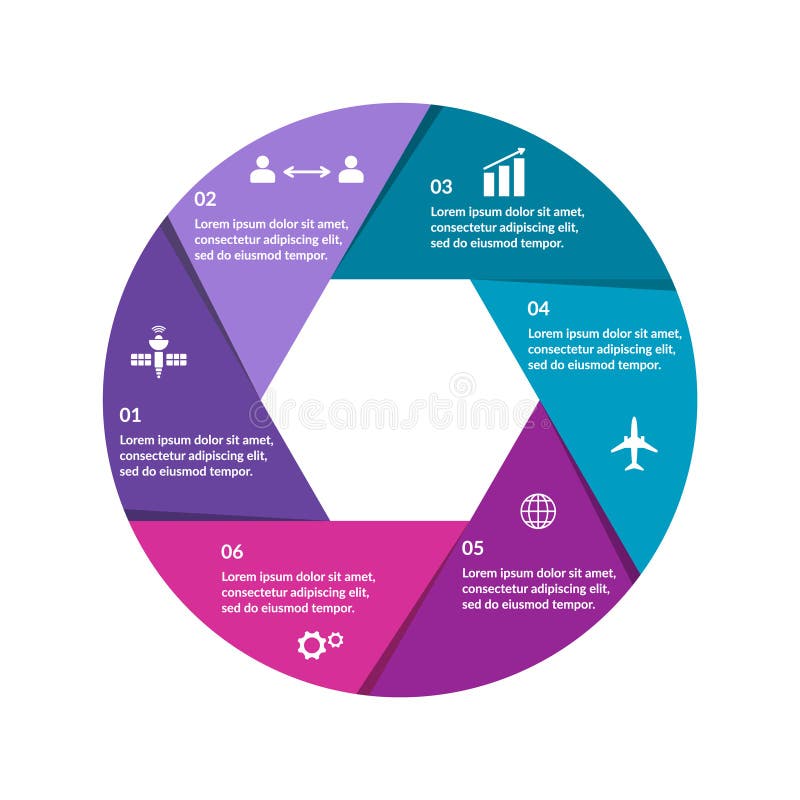 Colorful Infographic in Camera Aperture Shape. Six Steps or Options ...