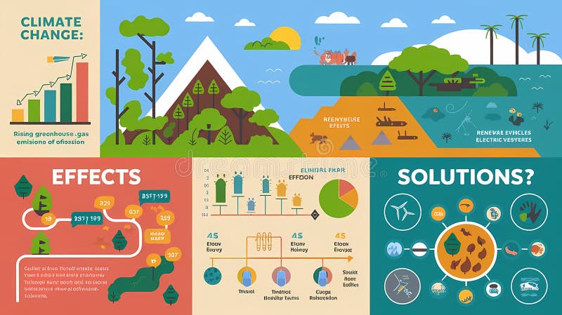 Colorful Infographic on Climate Change Effects and Solutions Stock ...