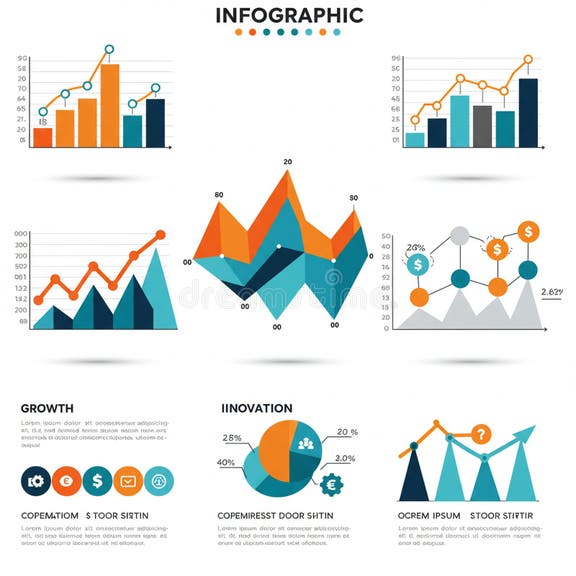 Colorful Infographic Layout with Various Data Visualizations. Includes ...