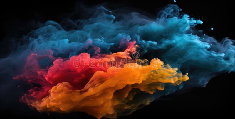 Colorful Ink Spreading on Black Background, AI Stock Illustration ...