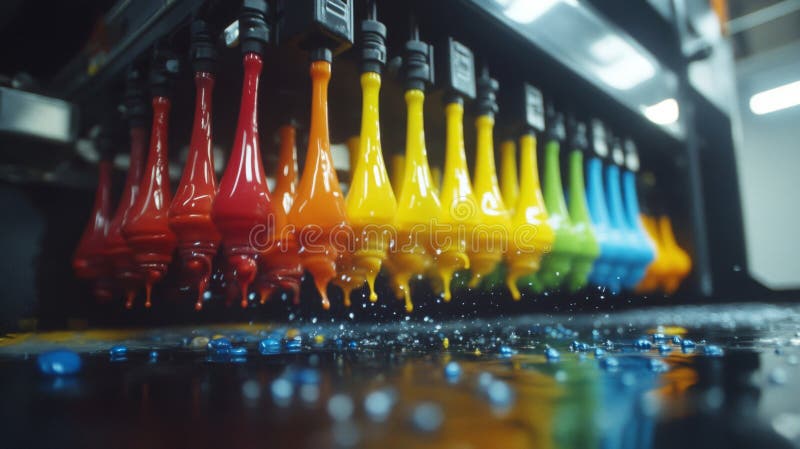 Colorful Ink Droplets Falling Onto a Surface Stock Illustration ...