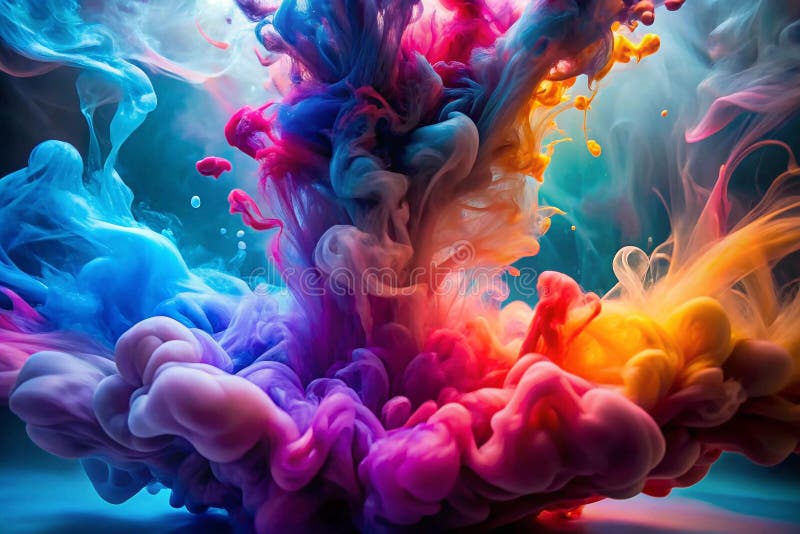 Colorful Ink Explosion in Water, Studio Shot Stock Illustration ...