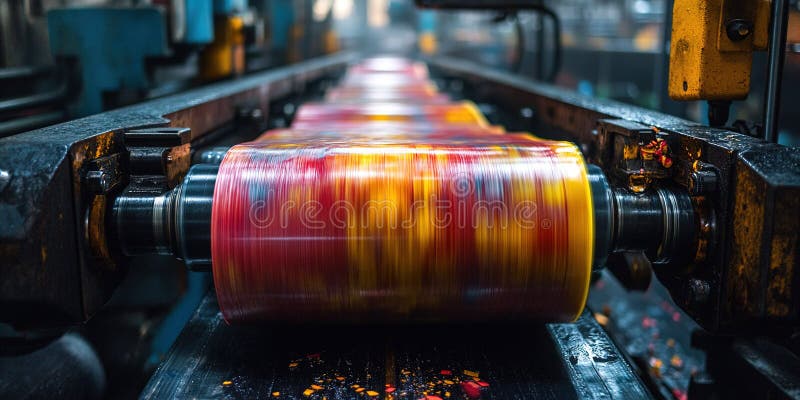 Colorful Ink Rollers in a Printing Facility Create Vibrant Patterns ...