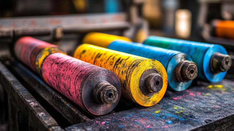 Colorful Ink Rolls Printing Machine Process Stock Illustration ...