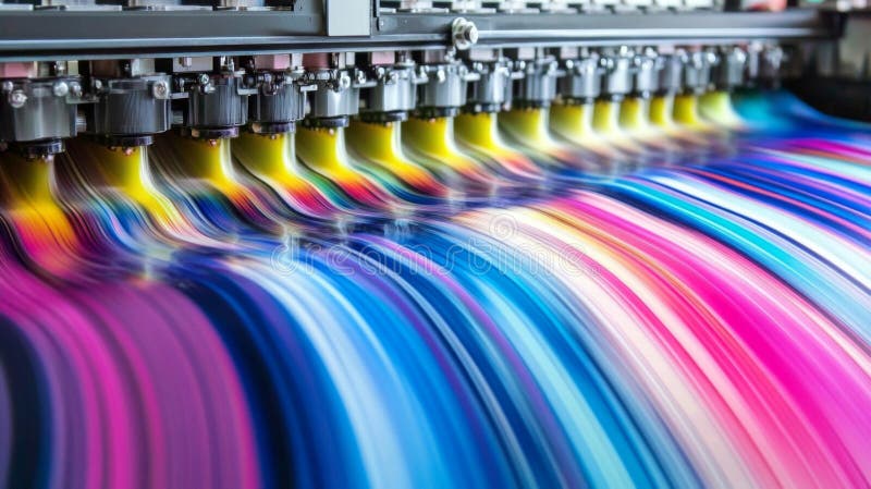 Colorful Ink Streams Flowing from a Printing Press Stock Illustration ...
