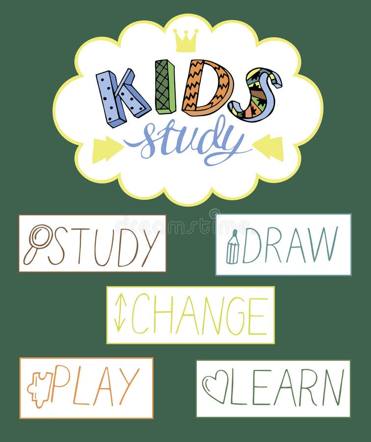 Colorful Inscription, Hand-made Kids Study. Stock Vector - Illustration ...