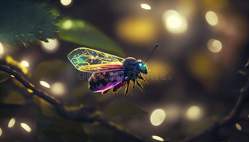 A Colorful Insect Sitting on Top of a Leaf Covered Tree Stock ...