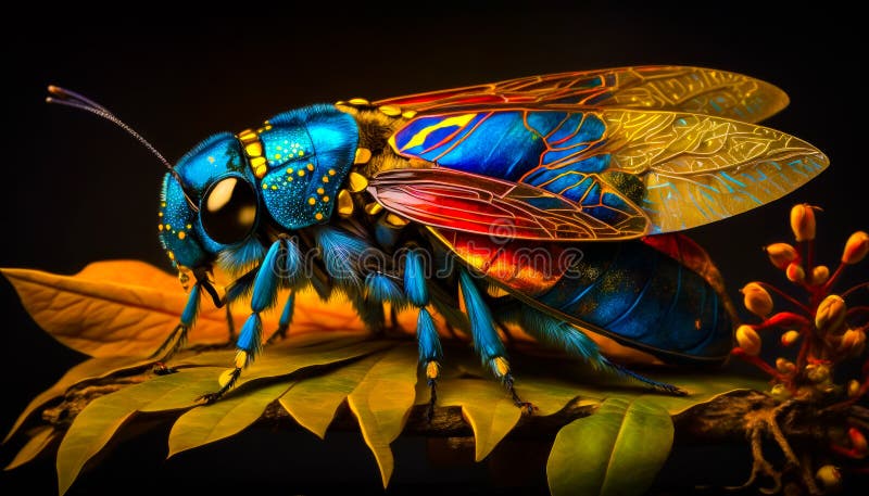 Colorful Insect Sitting on Top of Leaf. Fantasy. Generative AI Stock ...