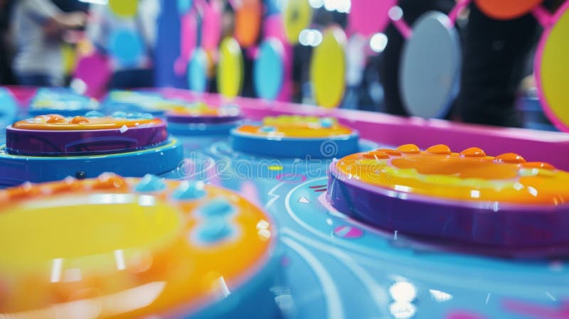 A Colorful Interactive Game Set Up at a Booth Attracting a Crowd of ...