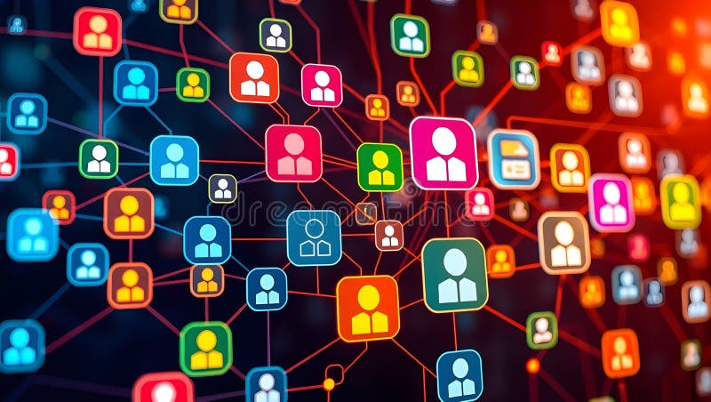 Online Social Media Network with User Profile Icons Digital Internet ...