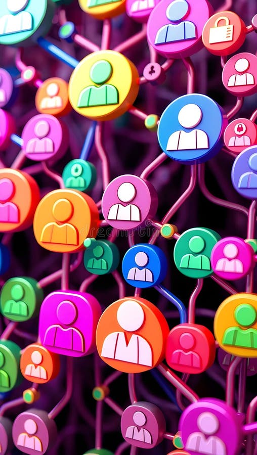 Online Social Media Network with User Profile Icons Digital Internet ...