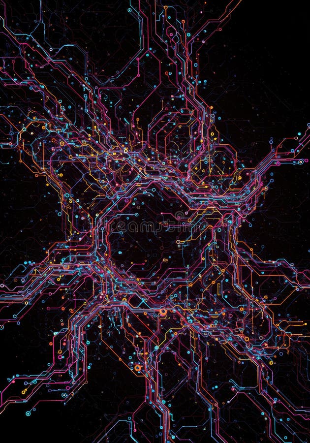Colorful Interconnected Lines Create an Abstract Circuit Board Design ...