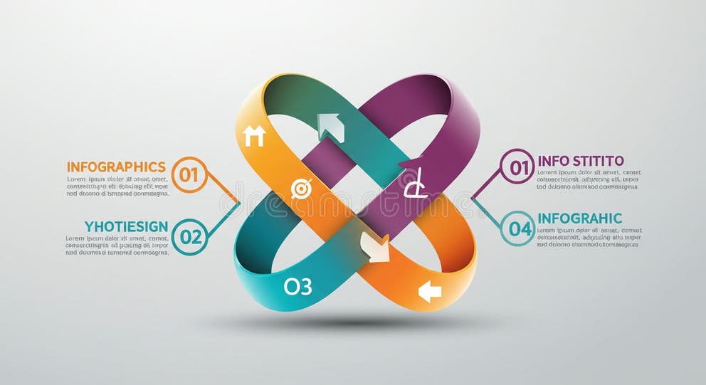 A Colorful, Interconnected Ribbon Loop Forms a Four-part Infographic ...