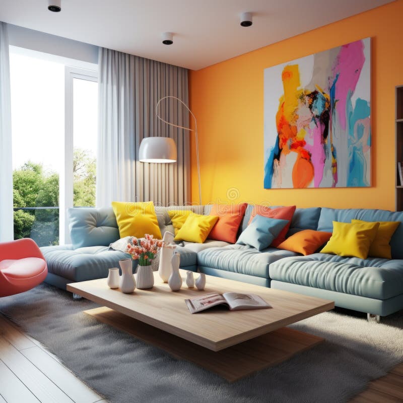 Colorful Interior Design of Modern Living Room Stock Illustration ...