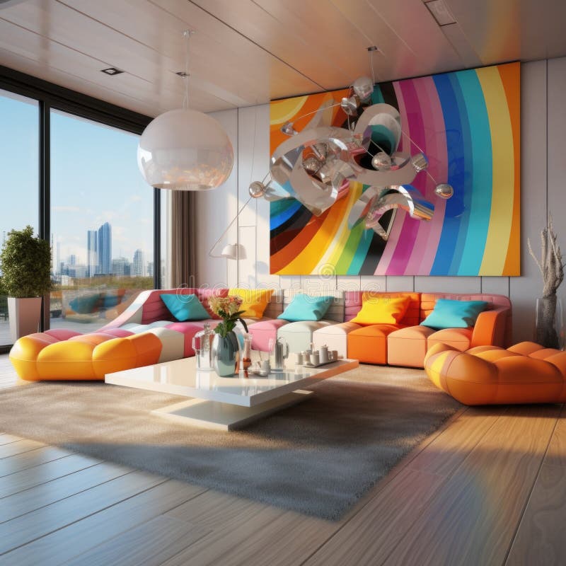 Colorful Interior Design of Modern Living Room Stock Illustration ...