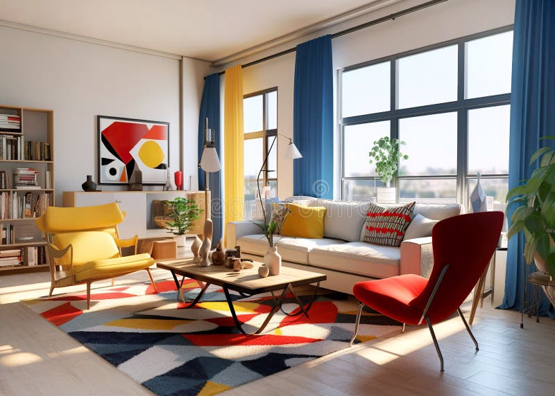 Colorful Interior Design of Modern Living Room. Created with Gen Stock ...
