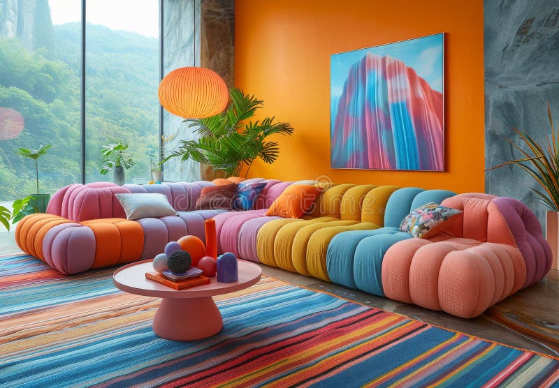 Colorful Interior Design with Vibrant Modular Sofa and Artistic ...