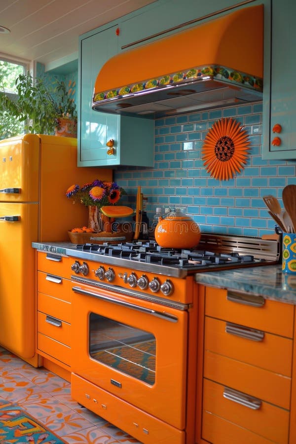 Colorful Interior of a Modern Kitchen. Rich Interior Colors Stock ...