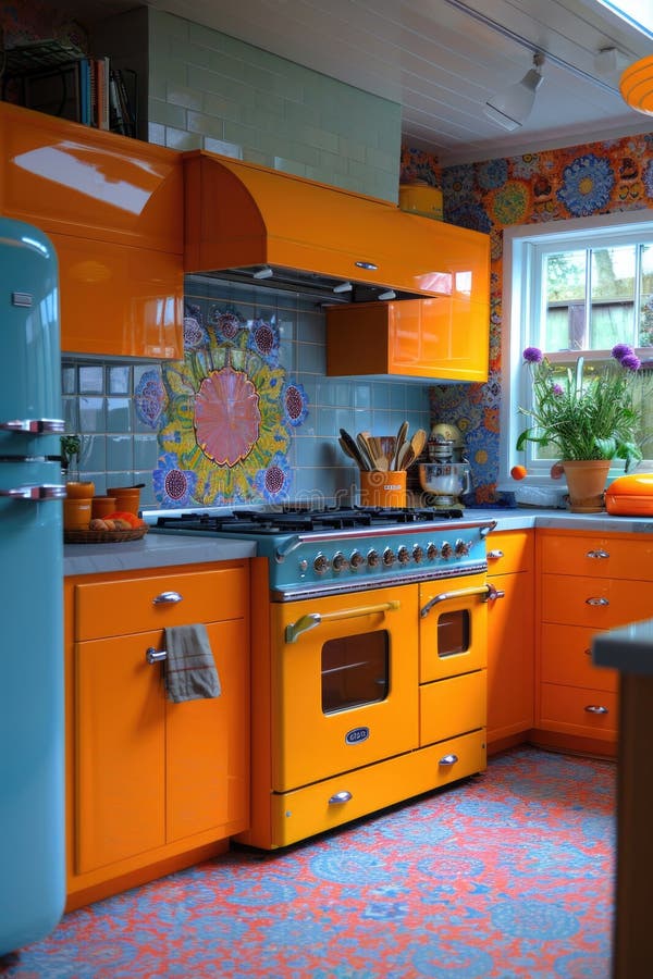 Colorful Interior of a Modern Kitchen. Rich Interior Colors Stock ...