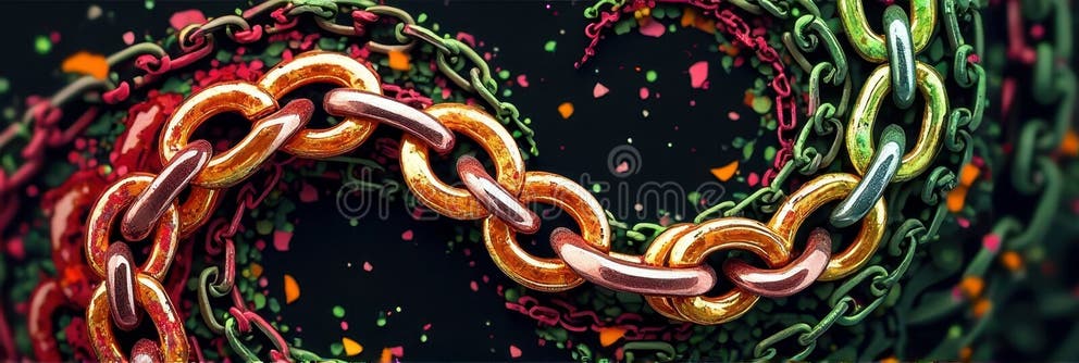 Colorful Interlinked Chains with Abstract Background of Splattered ...