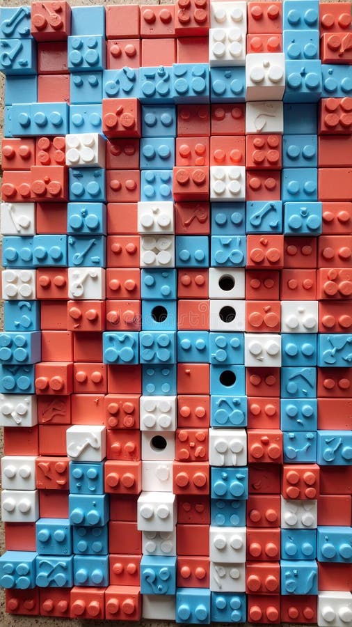Colorful Interlocking Blocks: Red, Blue, White Mosaic Pattern Stock ...