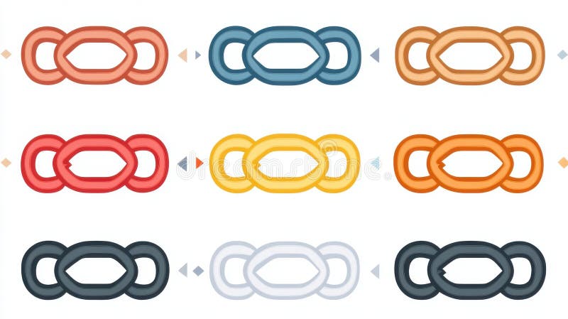 Colorful Interlocking Chain Links Design Elements Set Red Blue Gray ...