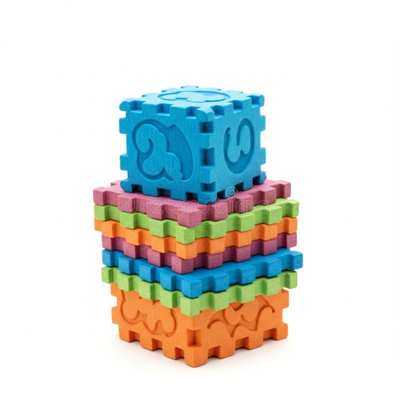Colorful Interlocking Foam Blocks Stacked Vertically, Featuring Various ...