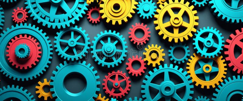 Colorful Interlocking Gears Creating Dynamic Motion in Engineering ...