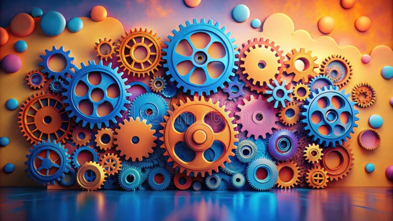 Colorful Interlocking Gears on a Vivid Background, a Dynamic ...