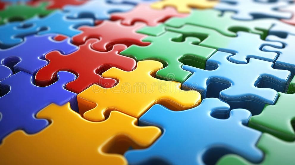 Colorful Interlocking Jigsaw Puzzle Pieces Arranged in Various ...