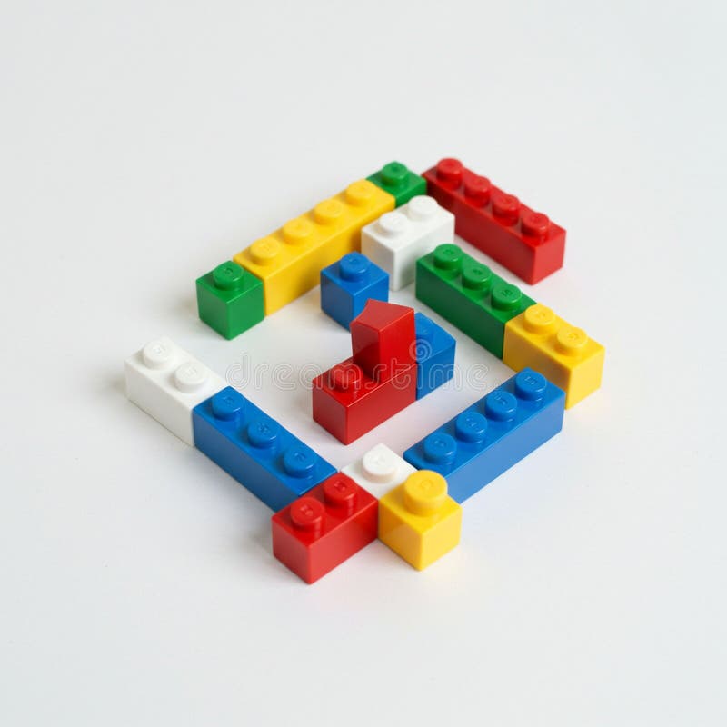 Colorful Interlocking Plastic Bricks Form a House Shape on a White ...