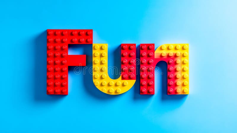 Colorful Interlocking Plastic Bricks Spelling the Word Fun on Blue ...