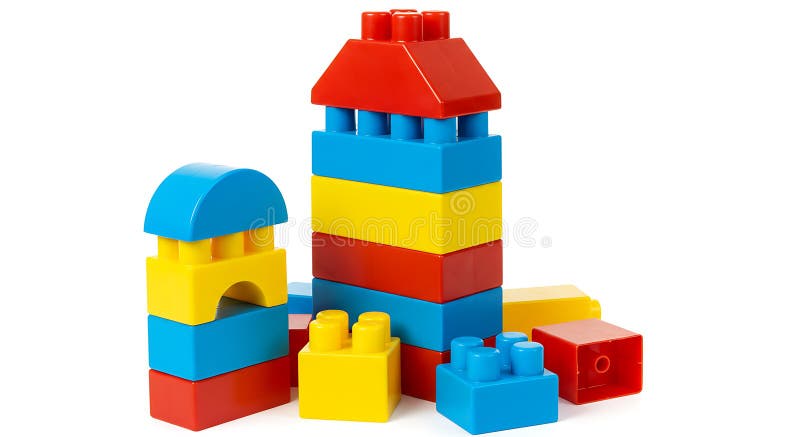Colorful Interlocking Plastic Toy Blocks Stacked To Form a Simple ...