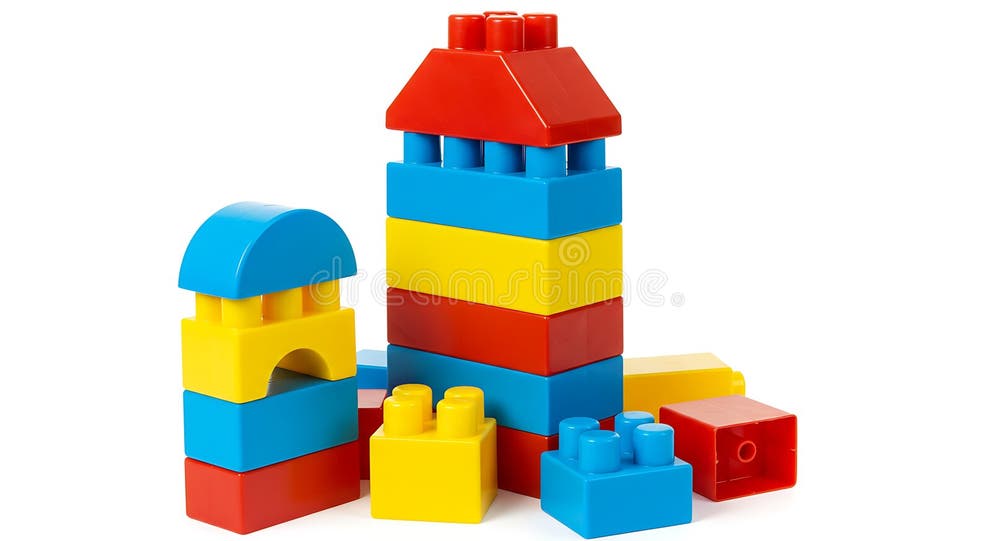 Colorful Interlocking Plastic Toy Blocks Stacked To Form a Simple ...